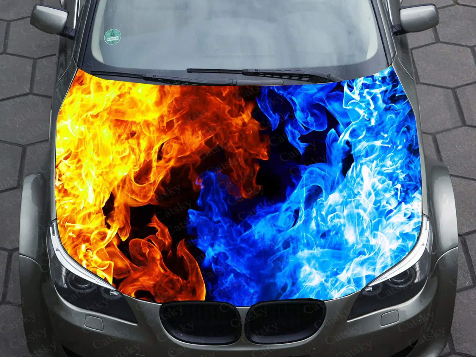 Automotive Flame Decals: Car Hood Vinyl Decal Blue Fire Burning Flame ...