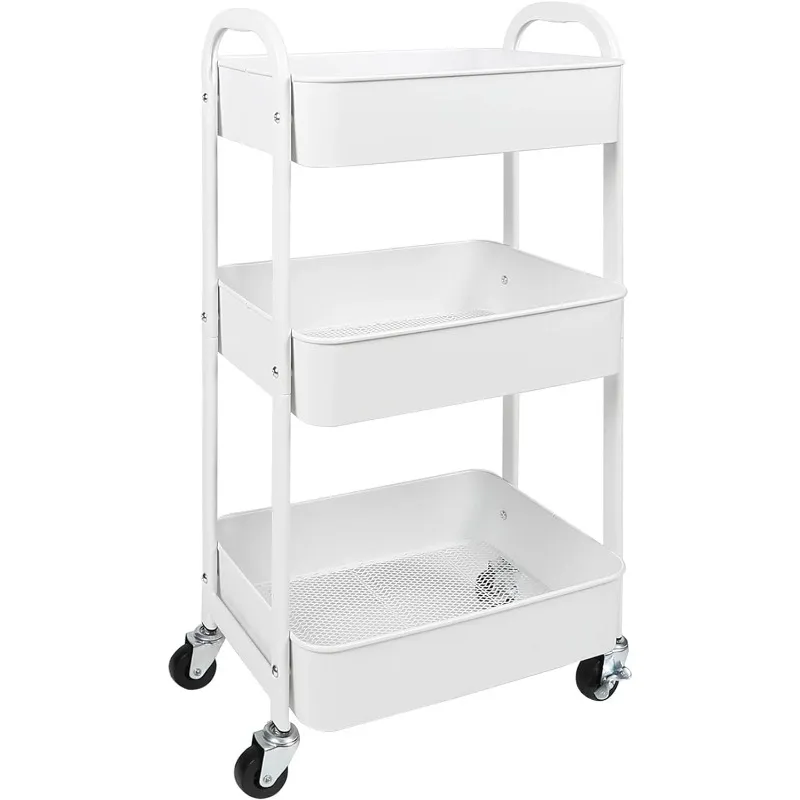 3-Tier Rolling Utility Cart with Caster Wheels for Kitchen and Bathroom ...