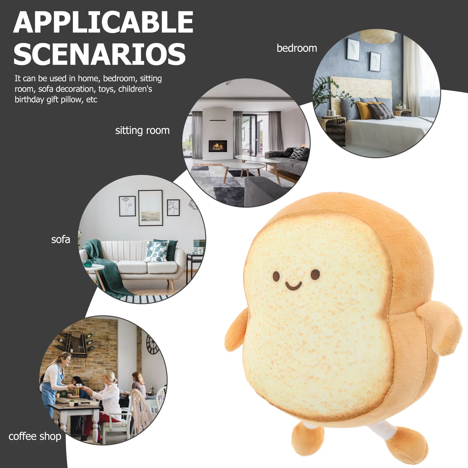 Funny Toast Shape Plush Pillow Household Decorative Plush Toy 12 in ...