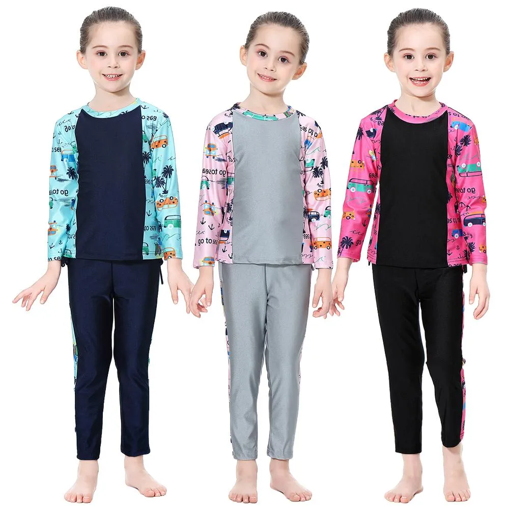 2024 Islamic Girls' Three-Piece girls swimsuits with Long Sleeves ...