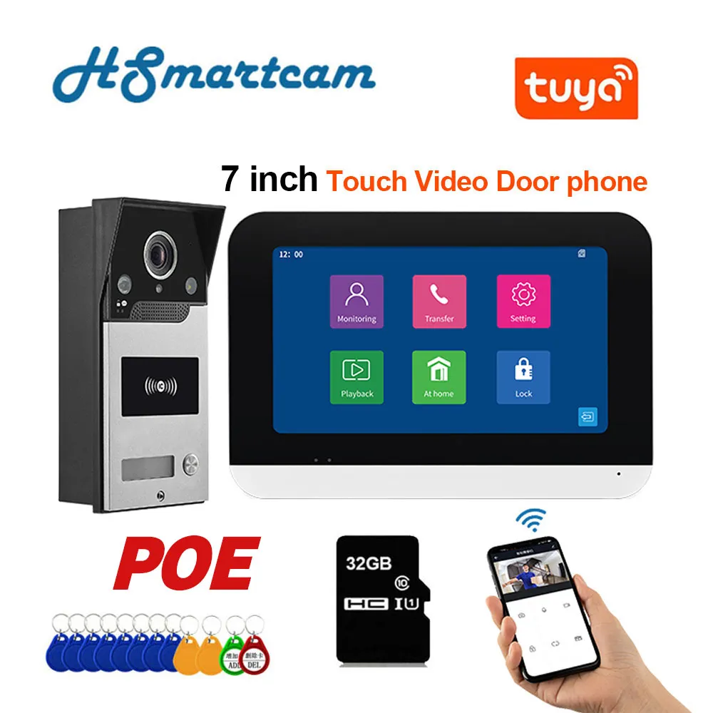 7inch Touch Video Door Phone 1080P Tuya APP WiFi Doorbell Camera Card ...