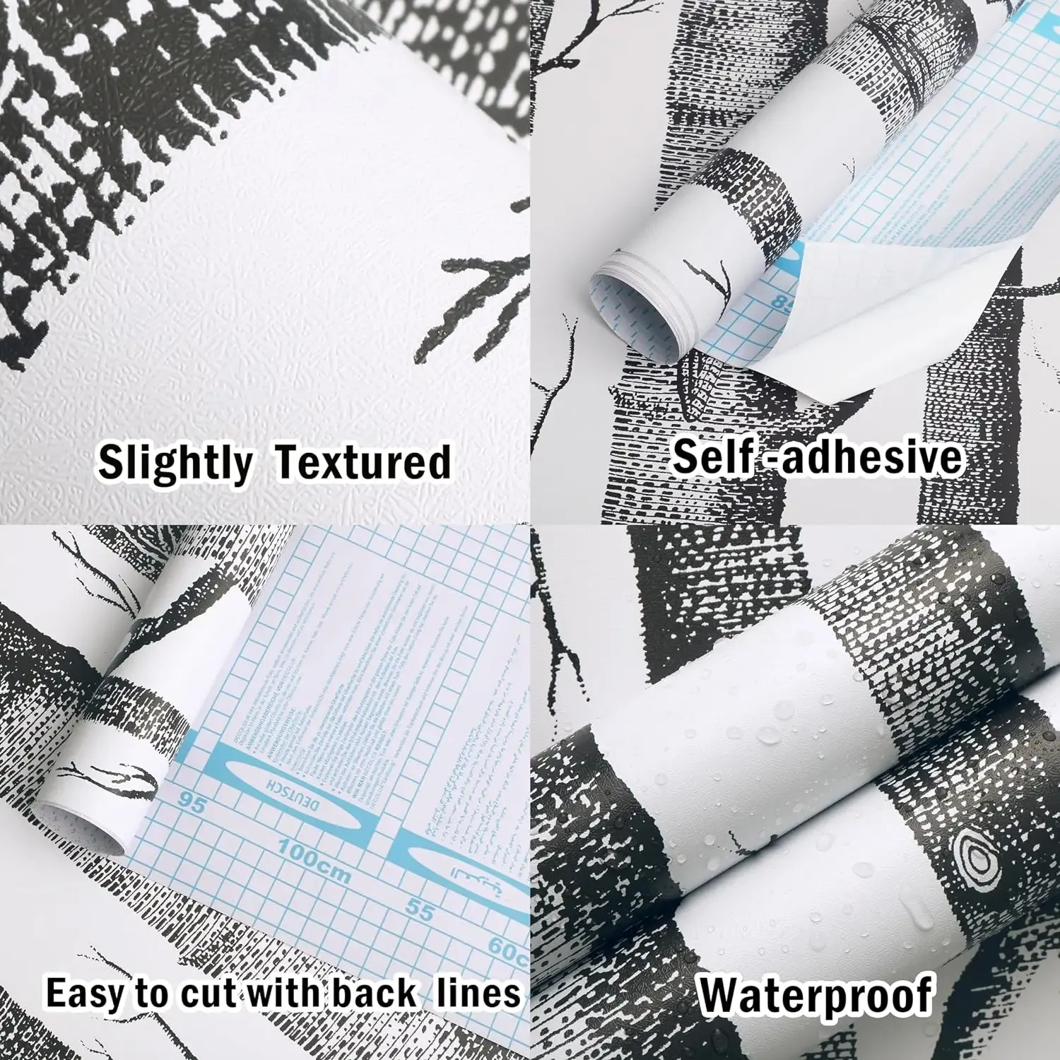 Black And White Birch Tree Wallpaper Waterproof Self Adhesive Vinyl ...