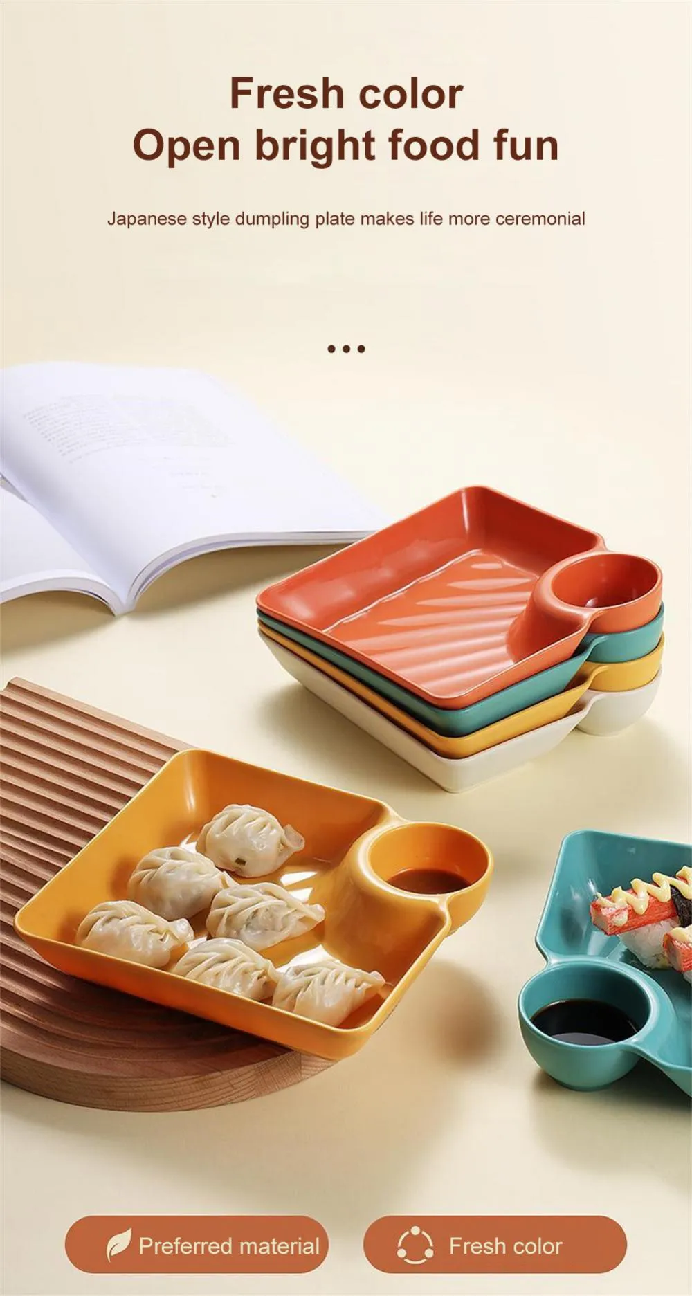 Premium Food Plate: Dumpling, Sushi & Dessert Serving Platter with ...