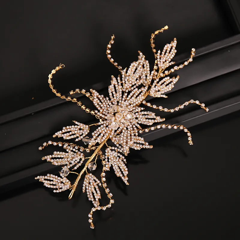 Gold Color Crystal Leaf Headband Bridal Hair Accessories Wedding Hair ...