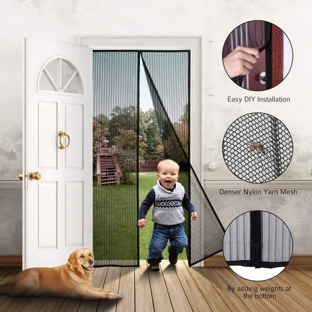 Heavy-Duty Magnetic Screen Door - Fiberglass Mesh, Full-Frame Seal ...