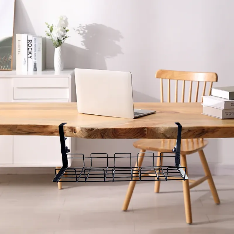 Under Desk Cable Organizer Metal Storage Rack with Clamp Retractable ...