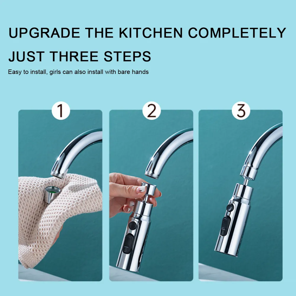 360 Degree Rotatable Faucet Extender Kitchen Faucet Aerator 3 Modes ...