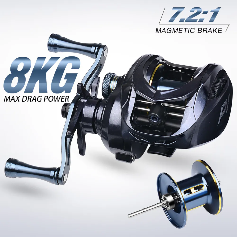 Outdoor Baitcasting reel in with 5+1BB, 7.2:1 Gear Ratio, 8KG Metal Body, and Low-profile Design ...