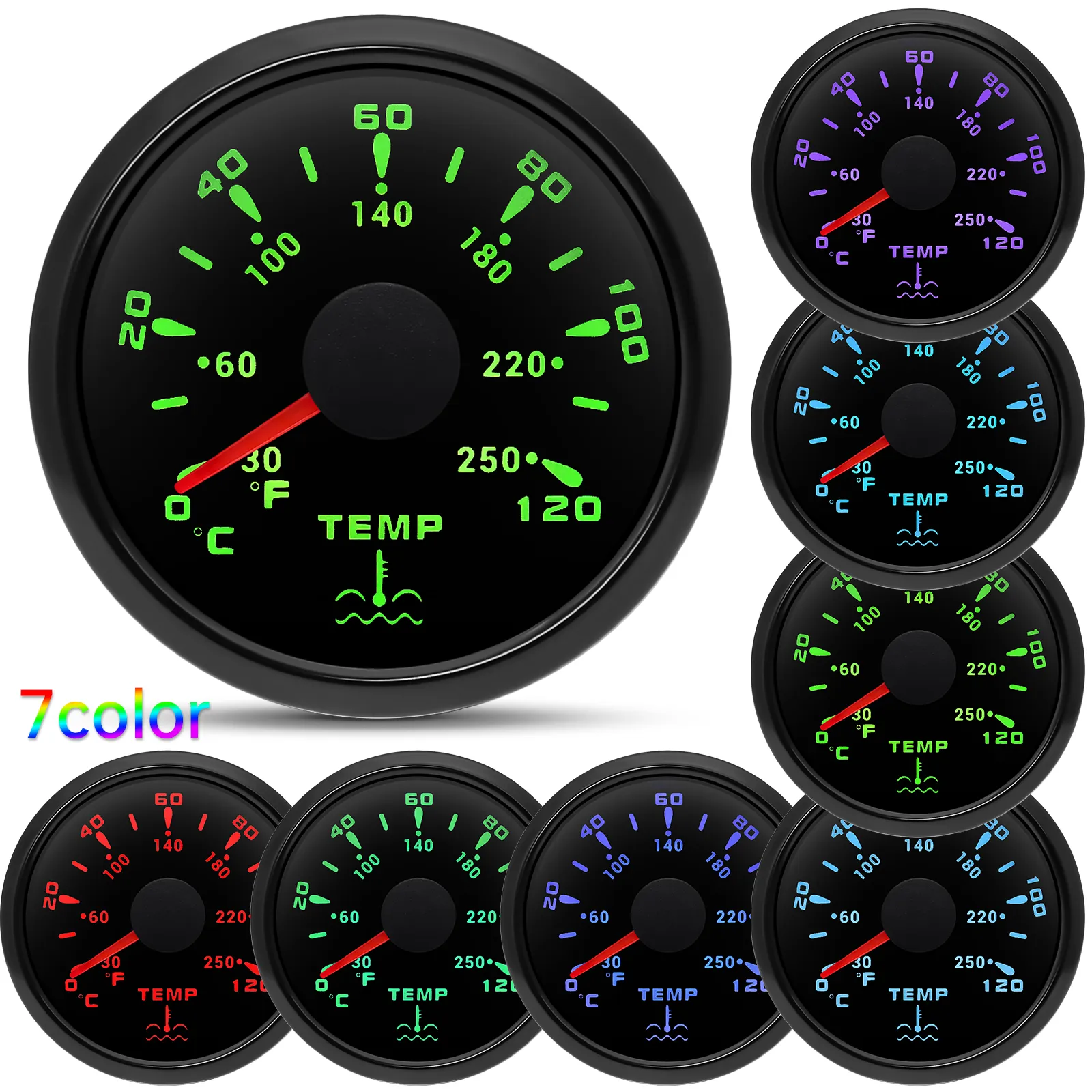 Waterproof 7-Color Backlight Temperature Gauge with Sensor for Cars ...