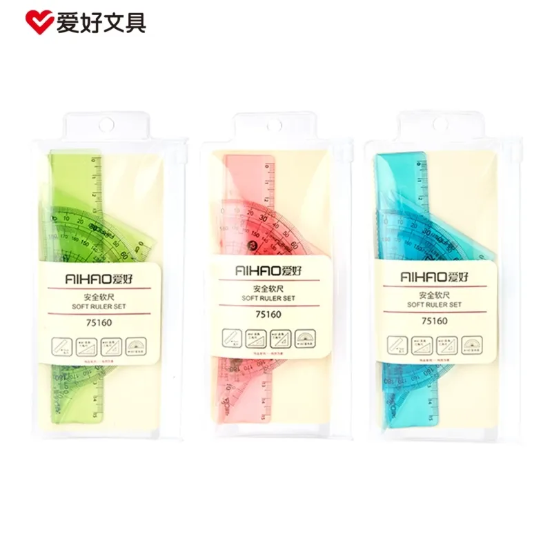 4-Piece Geometry Plastic Ruler Set Clear Math Rulers, Protractor, and ...