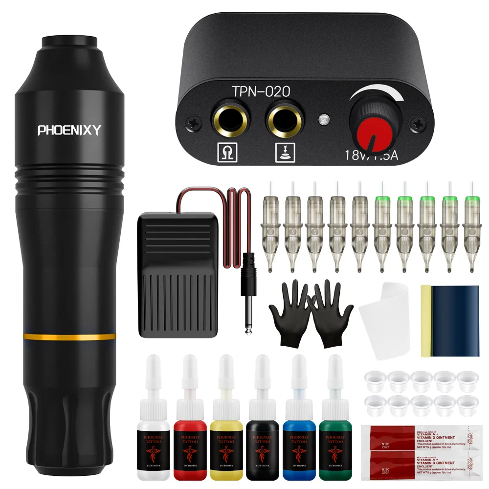 Complete Full Tattoo Machine Pen Set Rotary Tattoo Pen Kit Power Supply ...