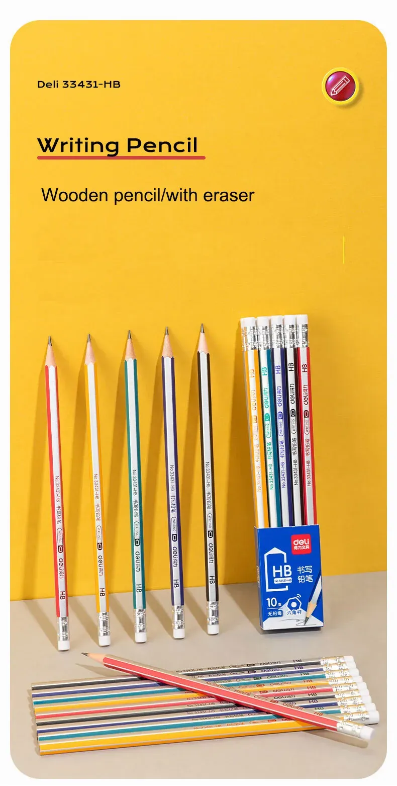 Deli Writing Pencil 10 Count Pack Triangle Hexagonal 2B HB for Beginner ...