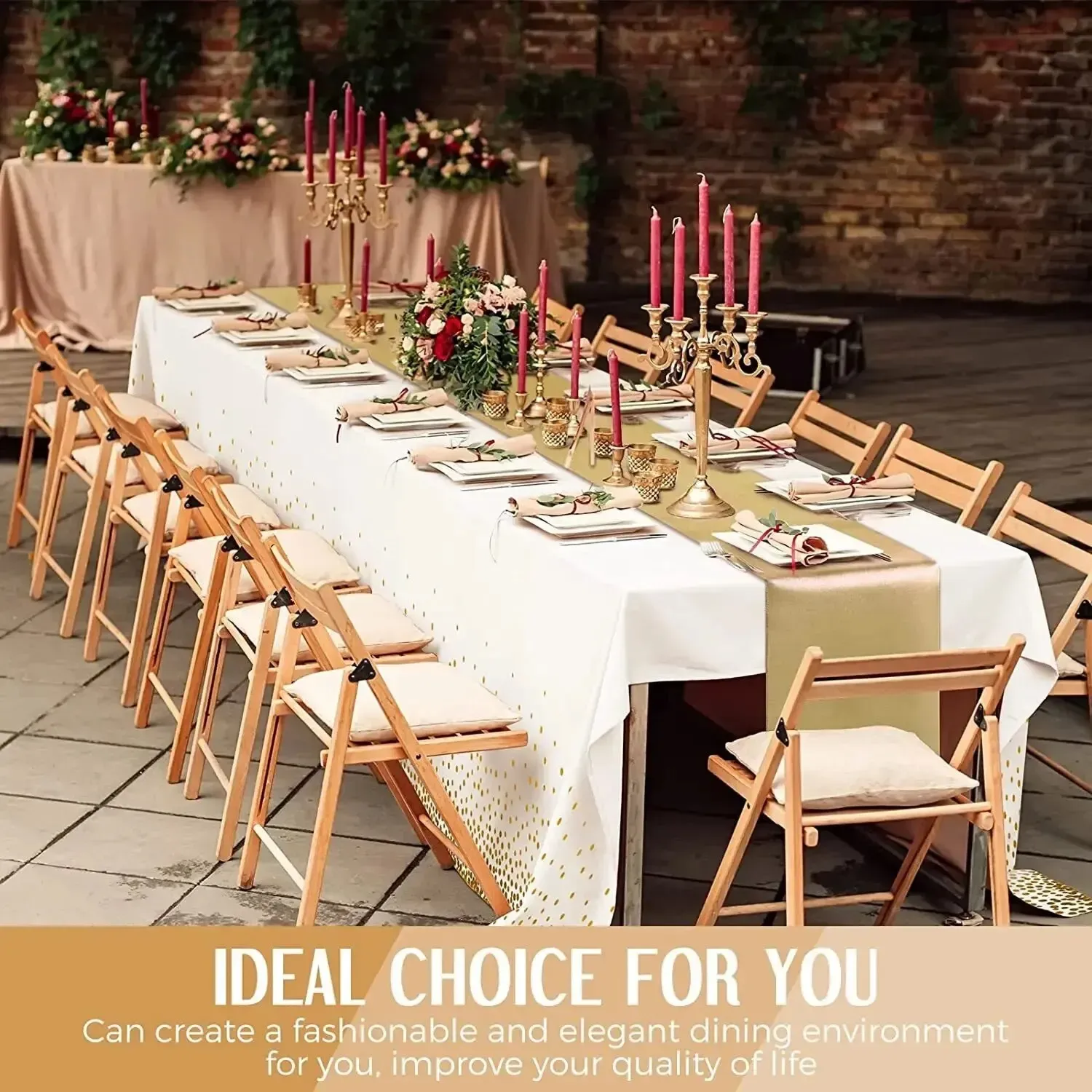 DHgate.com:White and Rose Gold Dot Satin Table Runner Set with Plastic ...