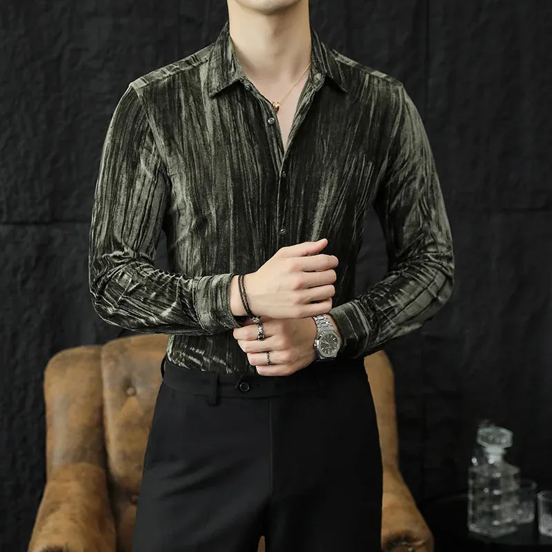 Premium Quality Velvet Shirt: Comfortable Long Sleeve Top for Men ...