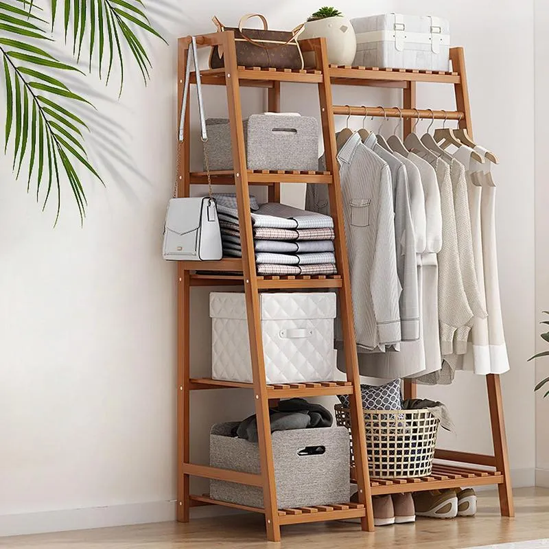 Wood Floor Garment Rack Multi Layer Clothes Shelf, Modern Wooden Coat ...