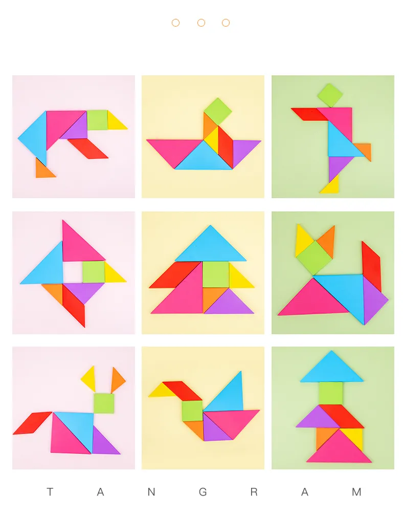 Wooden Tangram Puzzle: Colored Wooden Logic Puzzles, Educational Brain ...