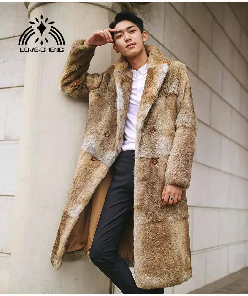 Customizable Men's Long Lapel Fur Jacket Men With Genuine Natural ...