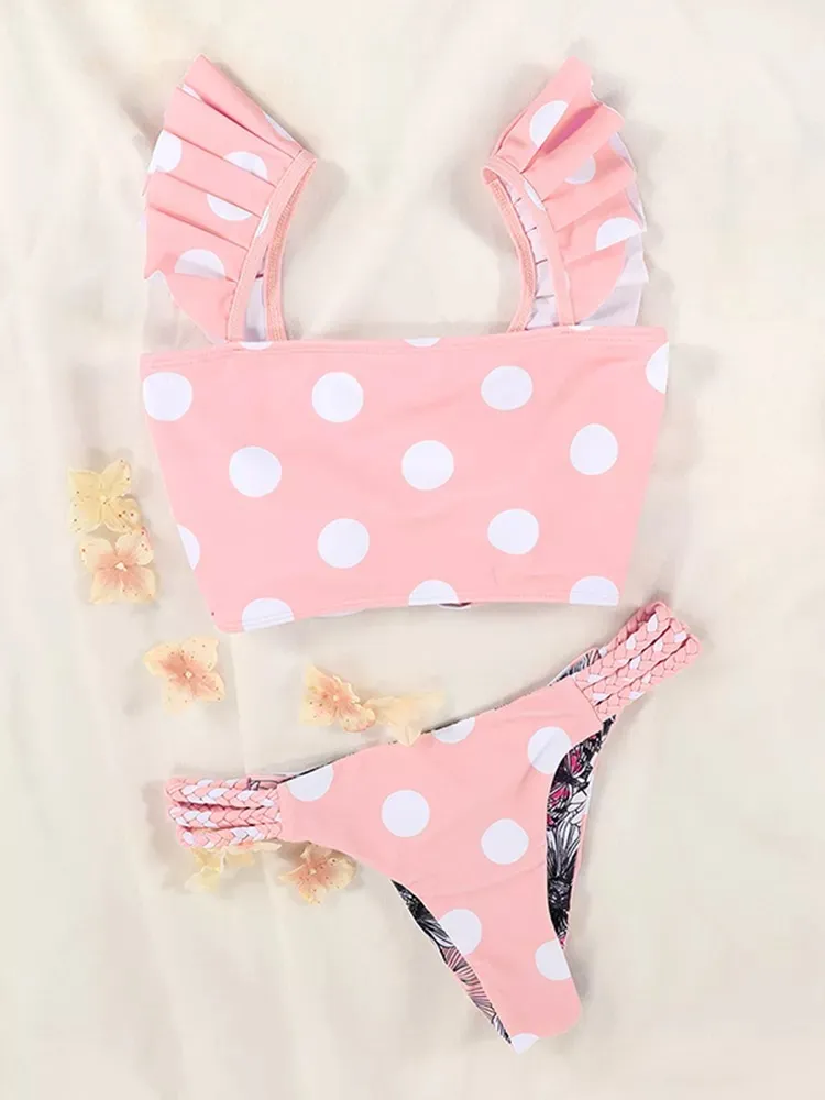 Polka Dot Thong bikini and top with Lace-Up Top and Push-Ups Polka Dot Thong bikini and top with Lace-Up Top and Push-Ups