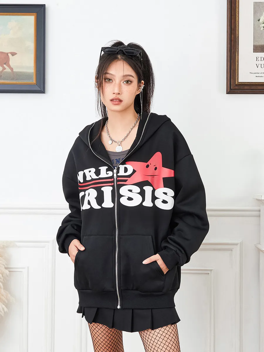 DHgate.com:2024Womens Y2K Hip Hop Star Letter Zip-Up Harajuku Hoodie Oversized Sweatshirt:Sports ...