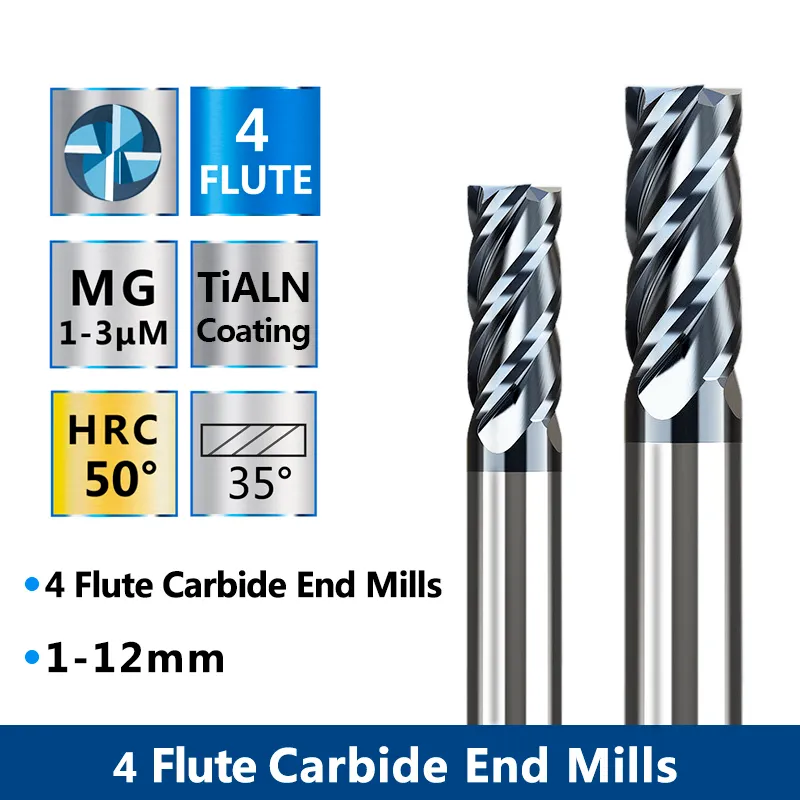 XCAN 4 Flute Carbide End Mill Milling Cutter HRC 50 for CNC Machining ...
