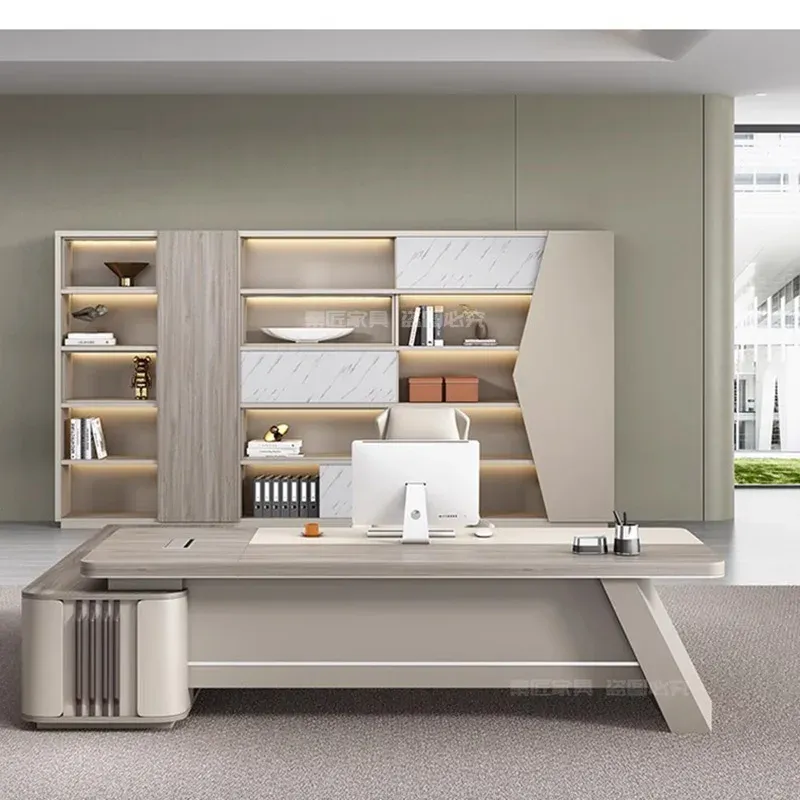 Modern Corner Desk With Shelf European Style Long Office Table For Home ...