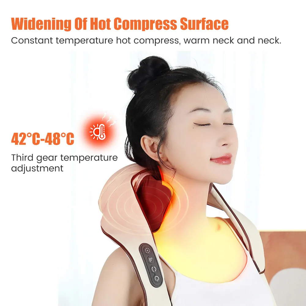 Rechargeable Electric Shiatsu Neck&Back Massager Soothing Heat Deep ...