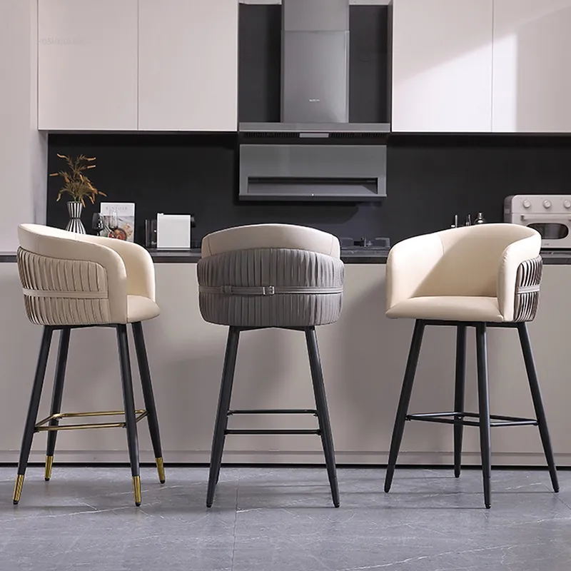Modern Leather Bar Stools for Kitchen Island Designer Backrest Counter Height Stools