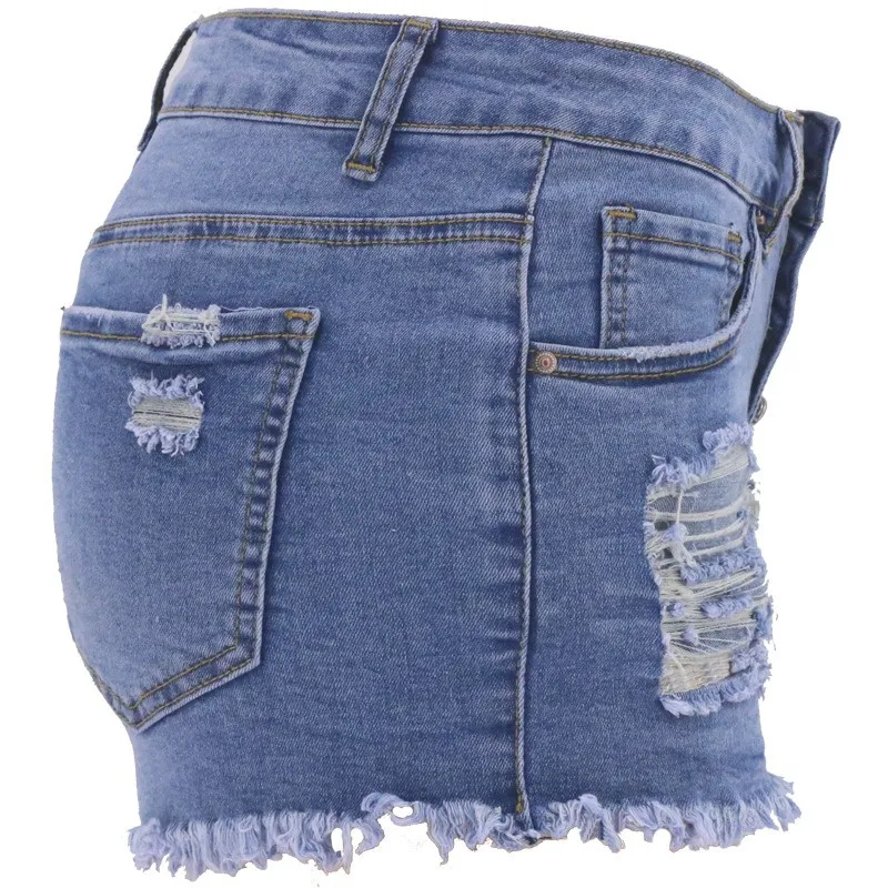Ripped Short Jeans for Women High Waist Denim Shorts Light Blue Raw Hem ...