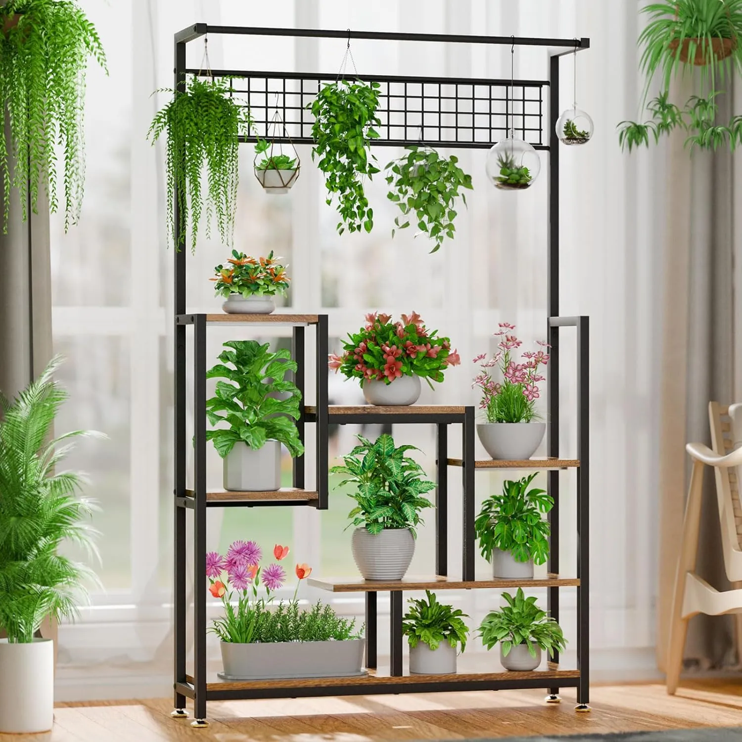 Plant Stands 4-Tier Plant Stand With Grow Lights | Adjustable Shelves ...