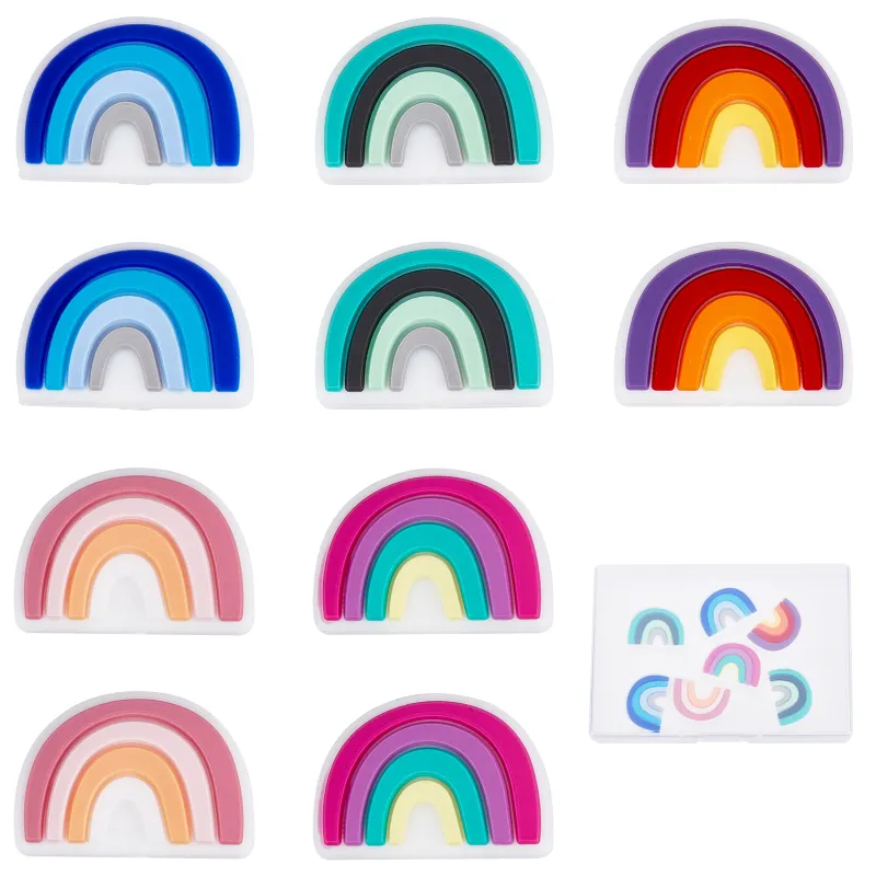 Silicone Beads Rainbow Shape Double Sided Soft Spacer Chunky Beads for ...
