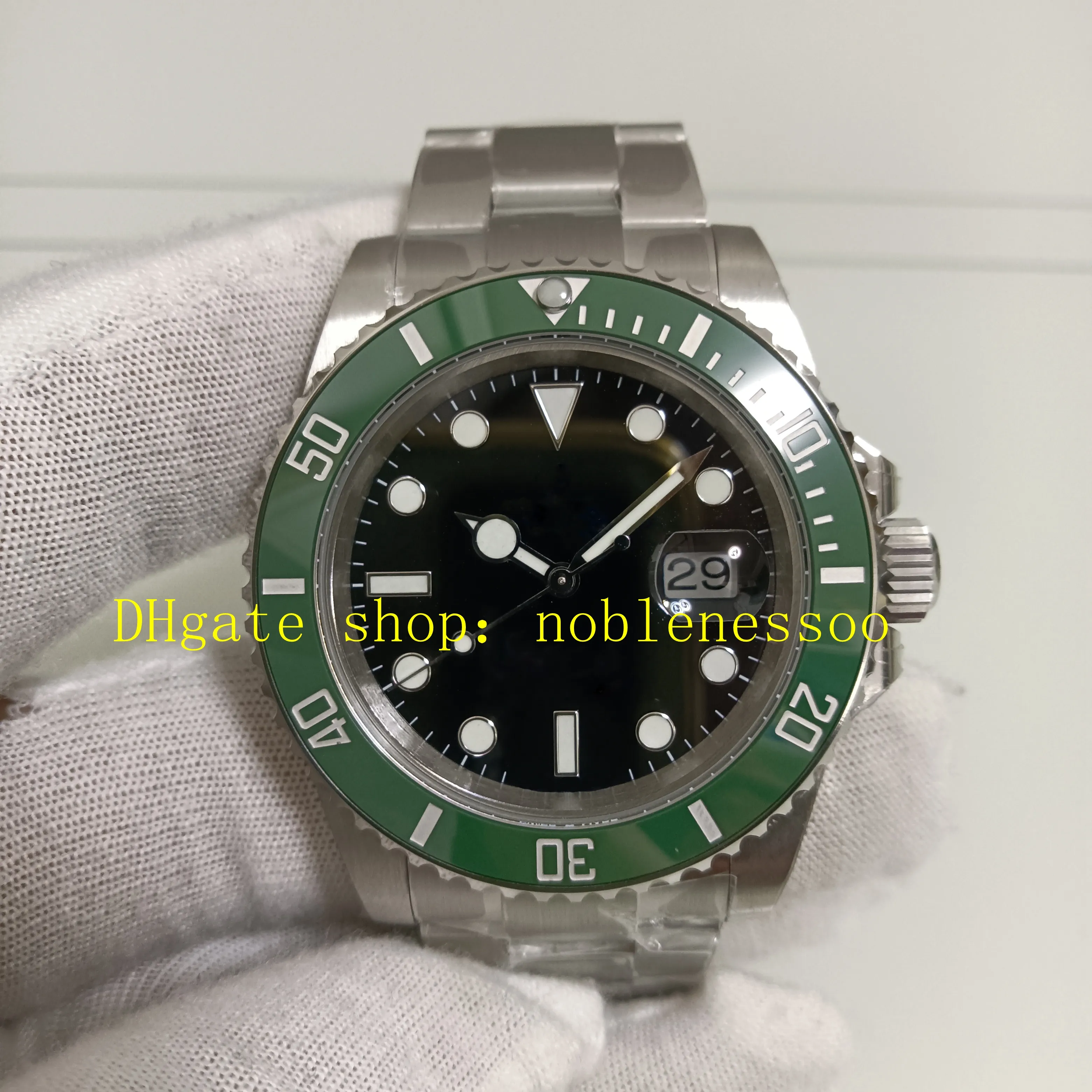 Men's Automatic Dive Watch: 41mm Black Dial, Green Ceramic Bezel, Steel ...
