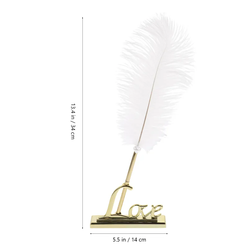 White Feather Signing Pen with Gold-Plated Metal Holder for Wedding ...