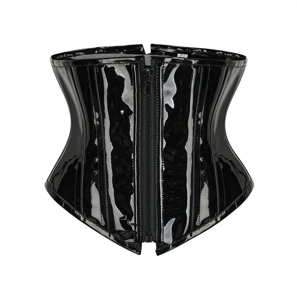 Steampunk PVC Corset Bustier - Oil Glossy PU Leather Underbust Torso ...