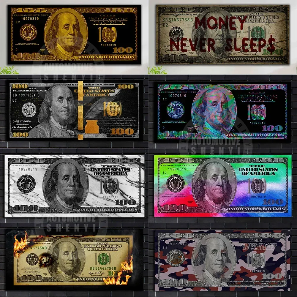 Dollars Modern Art Canvas Print Money Never Sleep Wall Art For Living ...