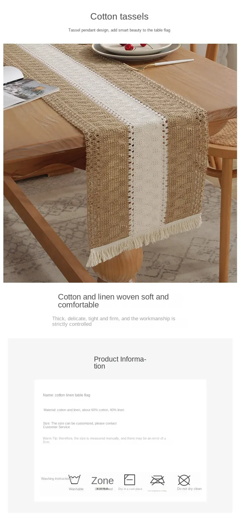 Long Tassel Table Runner with Color-blocking Design for Holiday Table ...