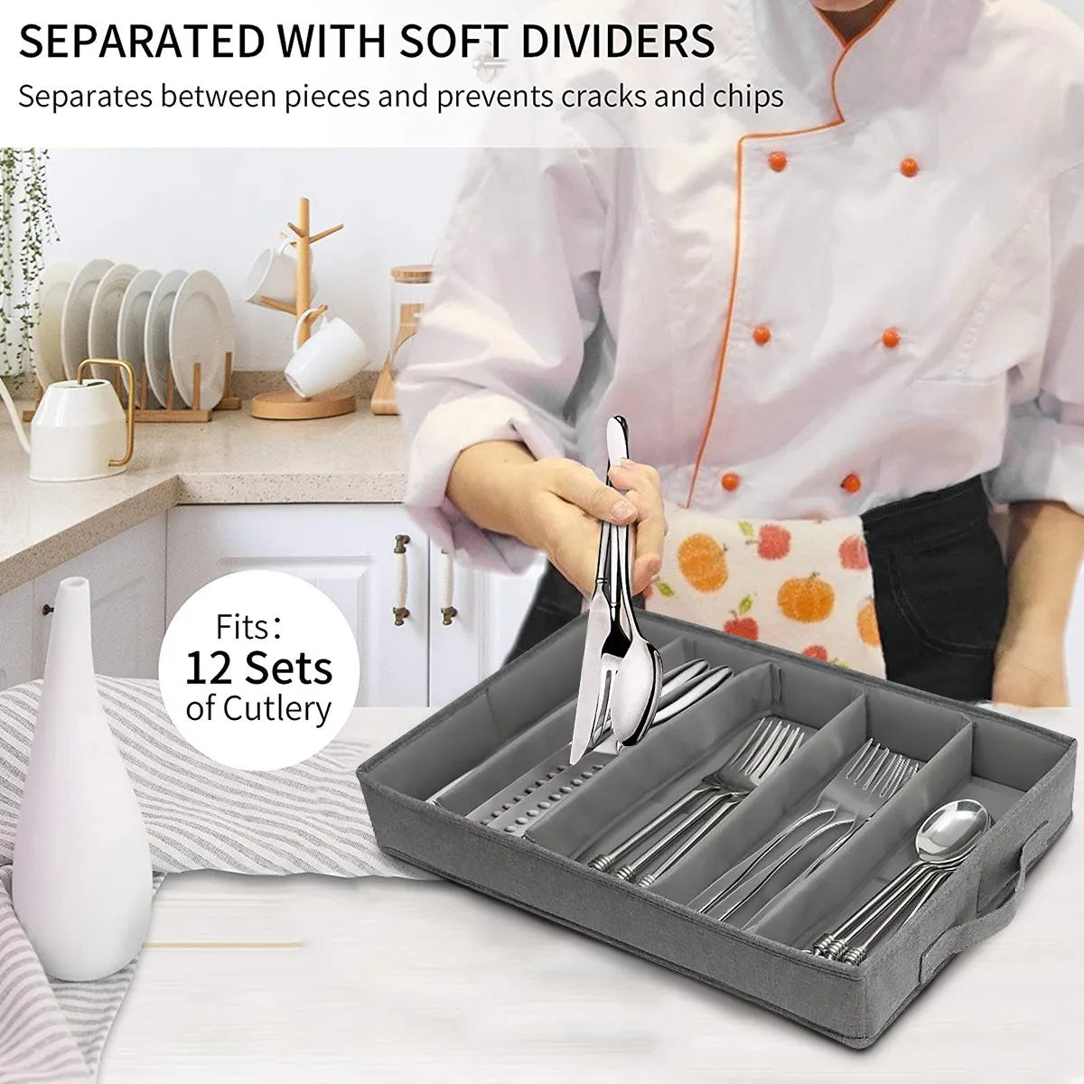 Flatware Storage Case 5 Compartment With Lid Foldable Utensil Storage ...