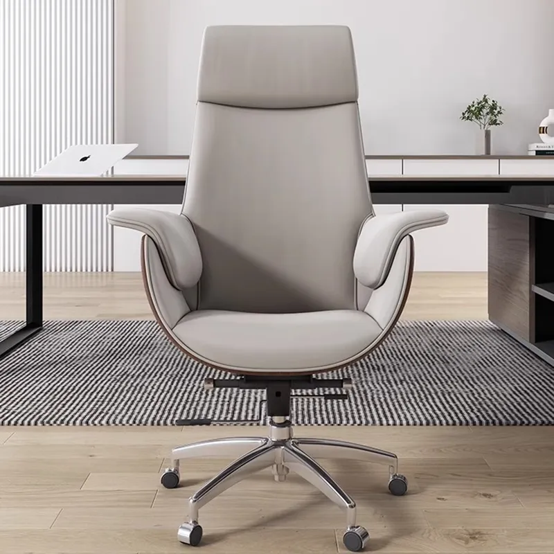 Minimalist PU Leather Swivel Office Chair with Foot Pedal and Caster ...