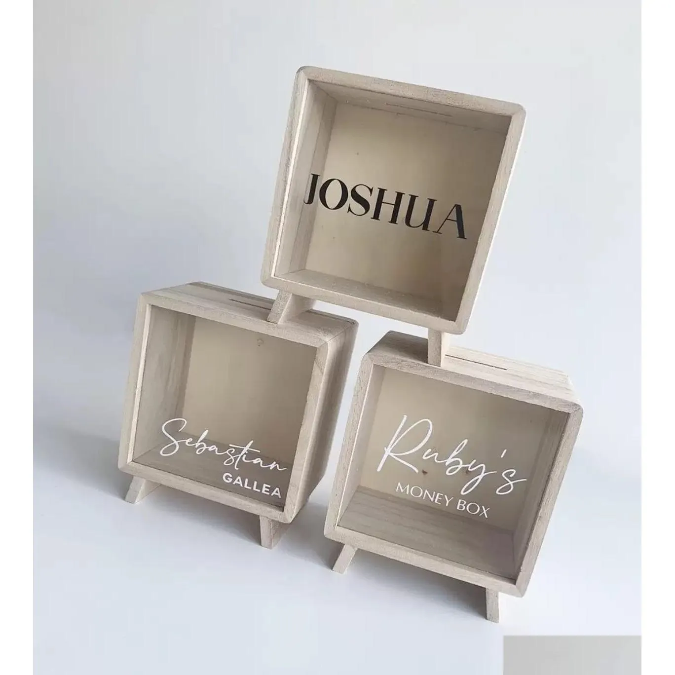 DIY Wooden Personalised Wedding Money Box With Clear Piggy Banks And ...
