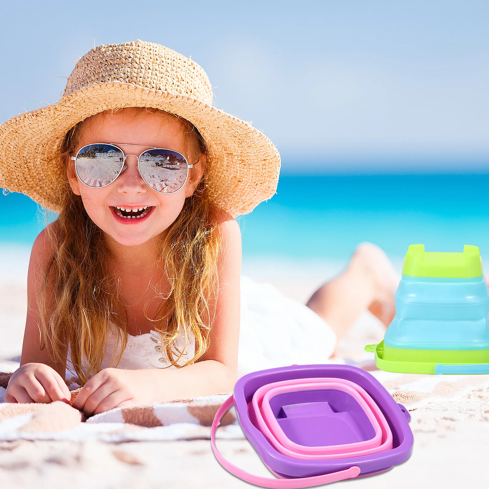 DHgate.com:3-Pack 2L Foldable Silicone Beach Buckets - Portable Multi ...