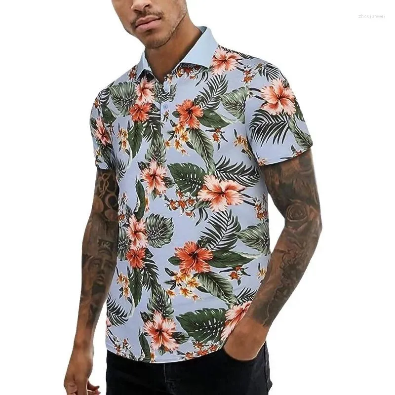 DHgate.com:Men's 2024 Polo: 3D Floral & Palm Leaves Printed Short ...