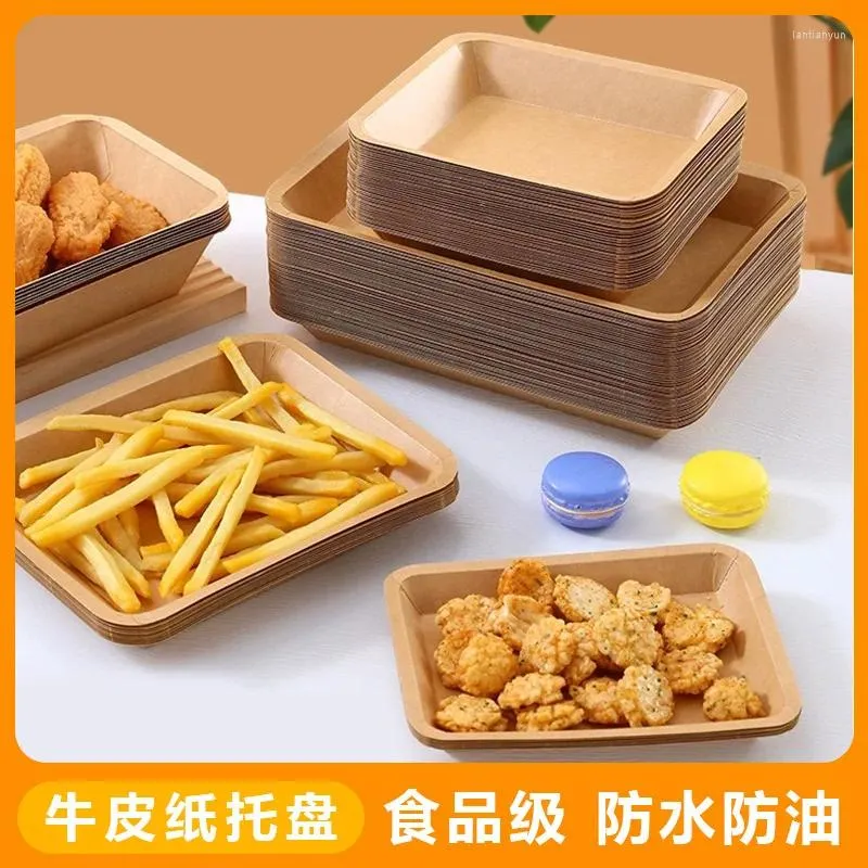 Kraft Paper Food Trays - Disposable Rectangular Plates for BBQ, Fries ...