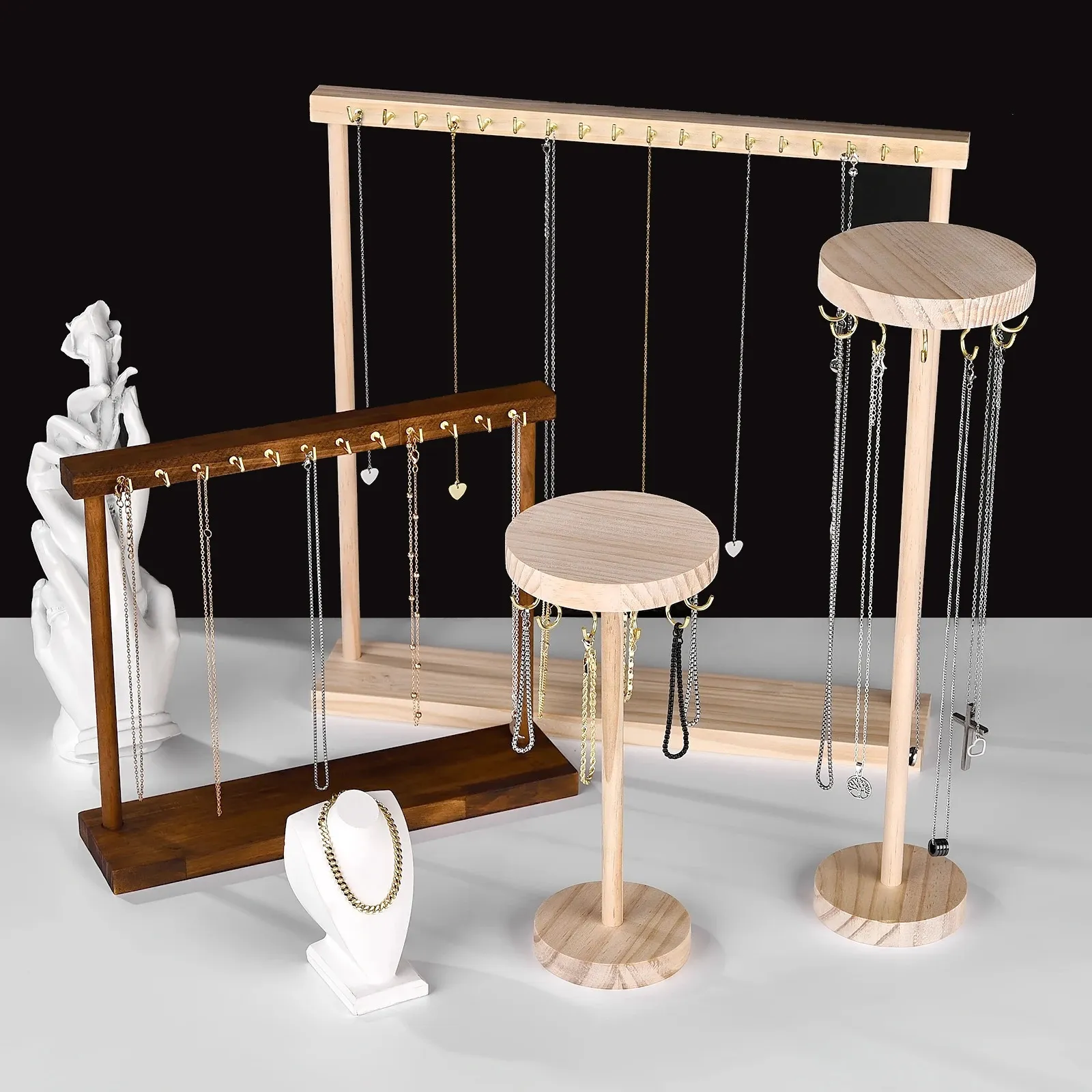 Wooden Jewelry Organizer Display Stand: Countertop Necklace & Earring ...