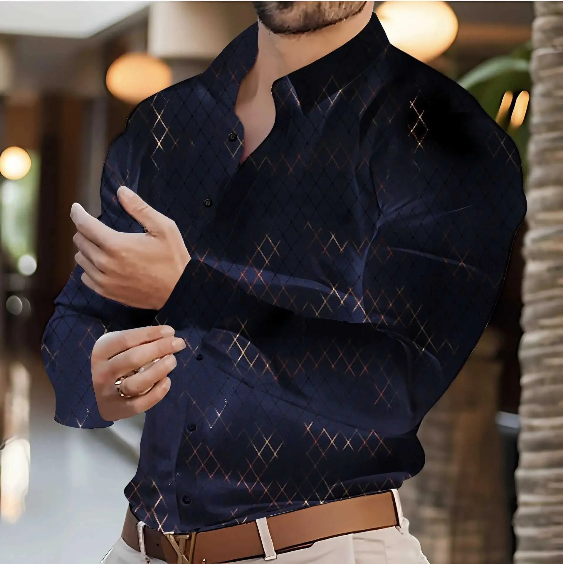 Men's Long Sleeve Casual Shirt - Stylish Lapel Print, Perfect for ...