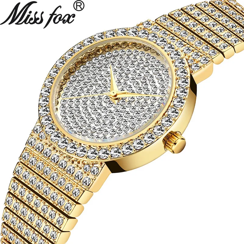 Diamond Encrusted Water Resistant Quartz Watch - Gold Tone, 37mm Dial ...