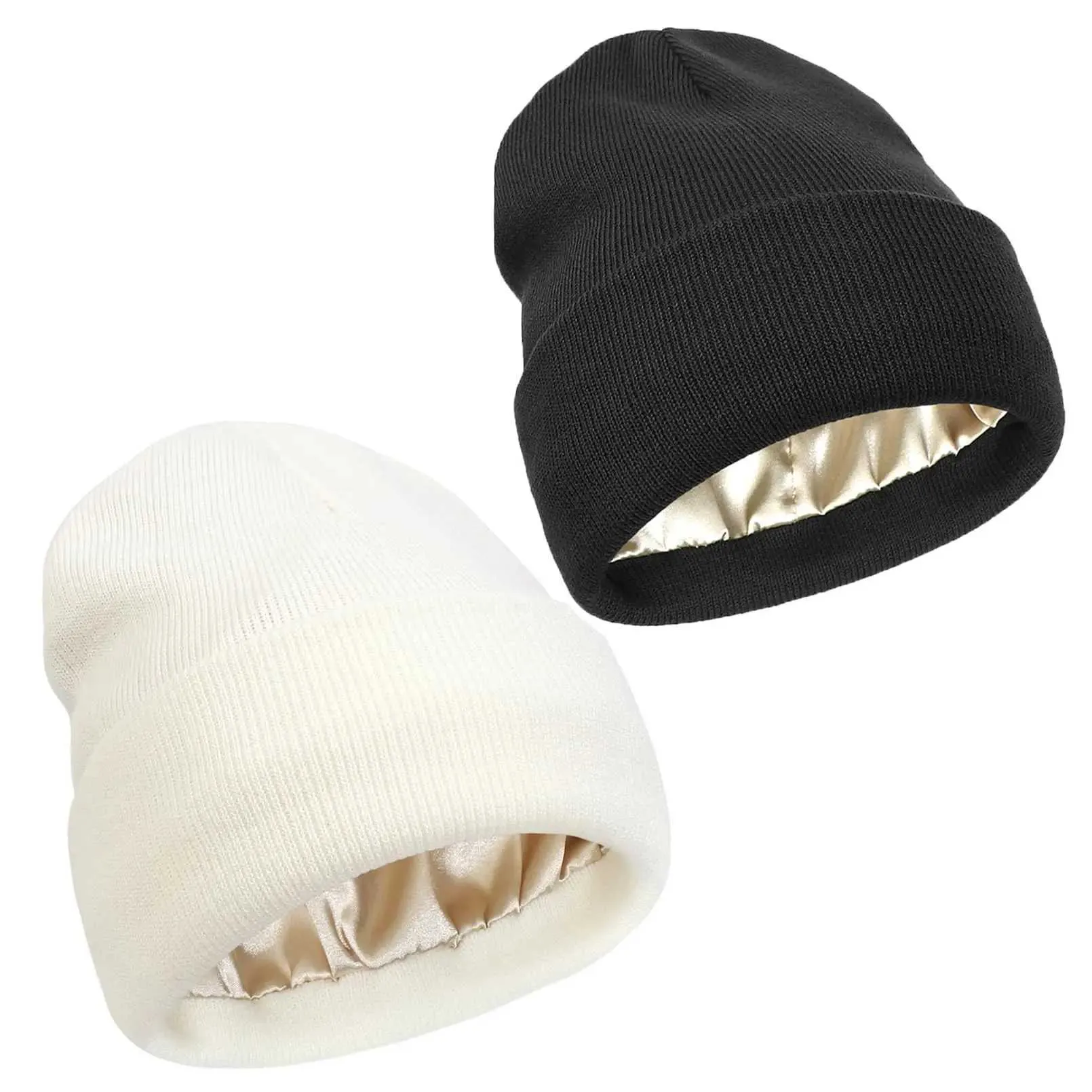 Satin Lined Slouch Beanie - Premium Silk Sleep Cap for Women, Anti ...