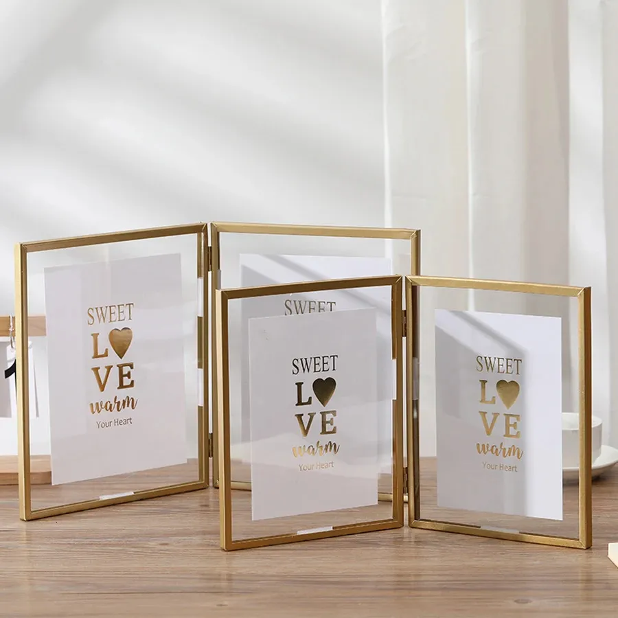 Foldable Metal Duplex Gold Multi Photo Frame In Gold, Black, And ...