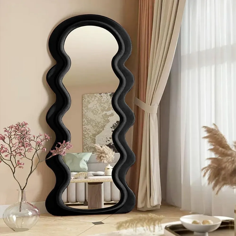 Wavy Floor Mirror 63 in x 24 in Full Length Stand Mirror with Flannel ...