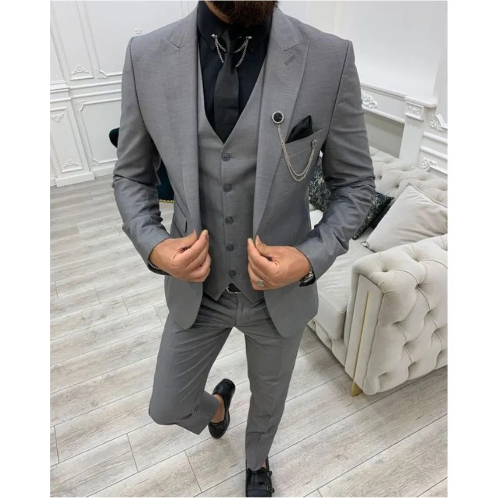 Slim Fit Purple 3-Piece Peak Lapel Tuxedo black suit for Men - Perfect ...