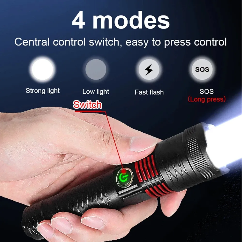 Rechargeable 10000 Lumen Led Flashlight With White Laser Lamp Beads ...
