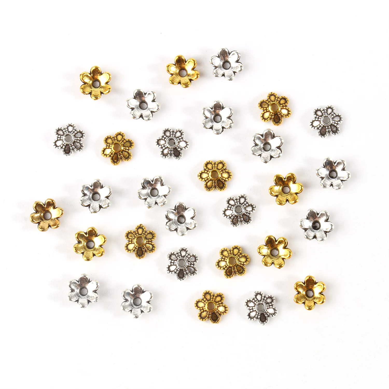 Metal Beads Cap Tibetan Silver Color Antique Gold Flower Bead End Caps ...